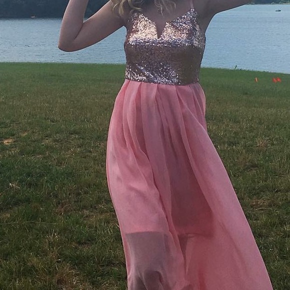 Spense | Dresses | Gold Sequin Blush Pink Long Dress | Poshmark